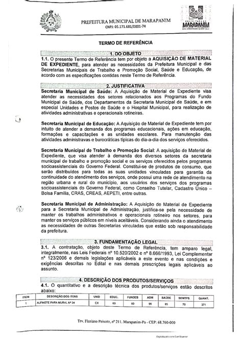 TERMO DE REFERENCIA 64 Prefeitura Municipal de Marapanim Gestão