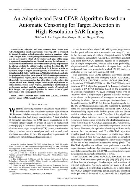 pdf an adaptive and fast cfar algorithm based on automatic censoring for target detection in