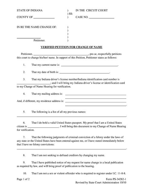 VERIFIED PETITION For CHANGE Of NAME Form Fill Out And Sign Printable