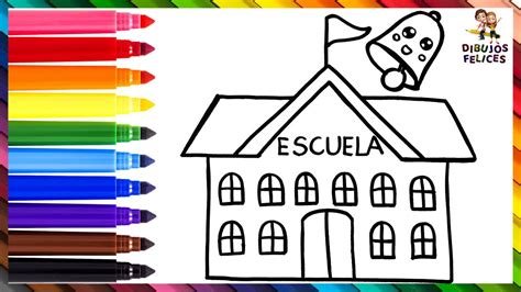Cómo Dibujar Una Escuela Dibuja y Colorea Un Colegio Arcoiris