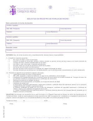 Fillable Online Ayto Torrejon Registro De Parejas De Hecho Web