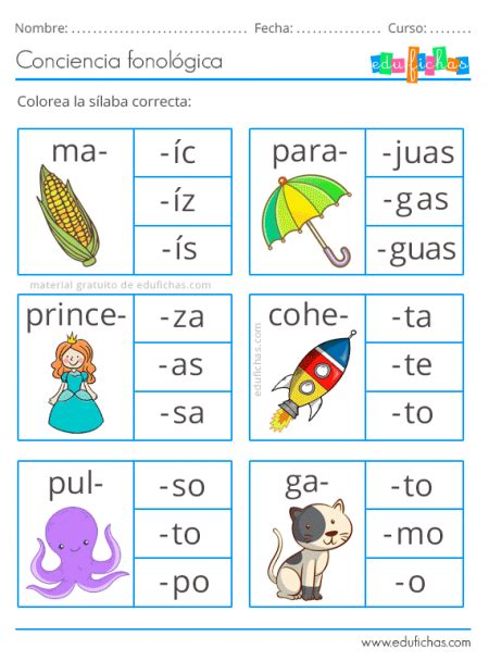Conciencia Fonológica y Silábica Actividades para Niños Gratis