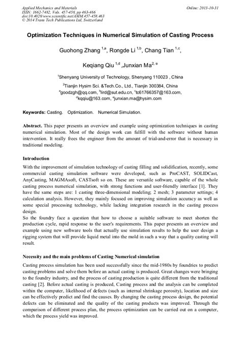 optimization techniques in numerical simulation of casting process scientific