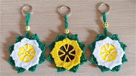 CHAVEIRO FLOR DE CROCHÊ FEITO BOTÃO PASSO A PASSO FRANCI