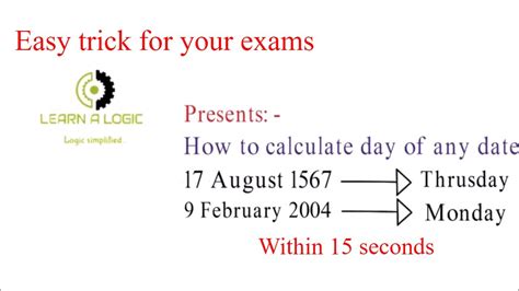 calculate day of any date fastest method youtube