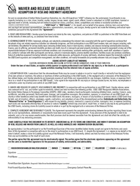 Fillable Online WAIVER AND RELEASE OF LIABILITY US Equestrian Fax Email