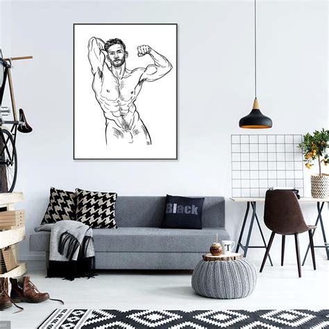 Erotic Art Nude Man Gay Line Wall Poster Nude Digital Sketch Man Nude