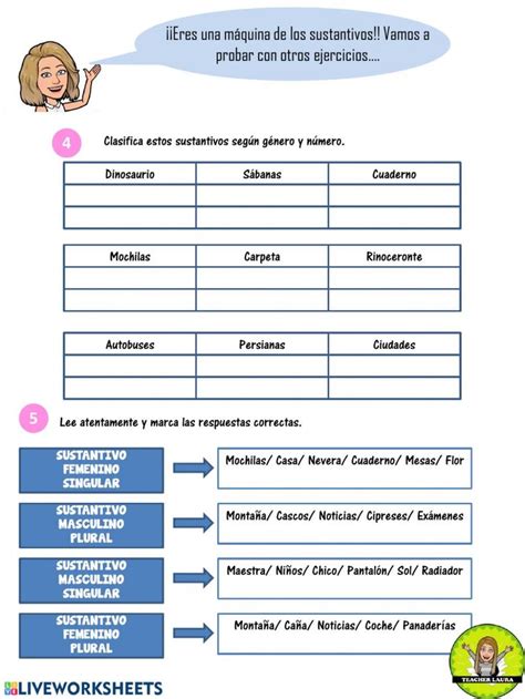 Sustantivos género y número Ficha interactiva Ejercicios de