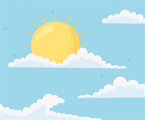 Cielo Azul Con Nubes Y Sol Fondo De Dibujos Animados Vector En