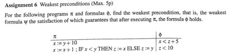 solved assignment 6 weakest preconditions max 5p for the