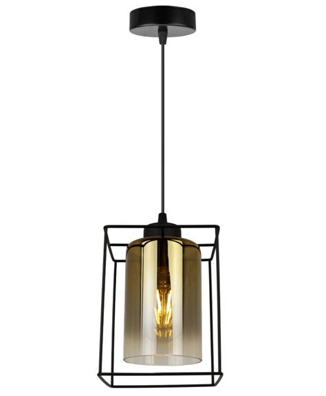 Lampa Wisząca HELLA CAGE Druciak ze Szklanym Złotym Kloszem Lampy 1