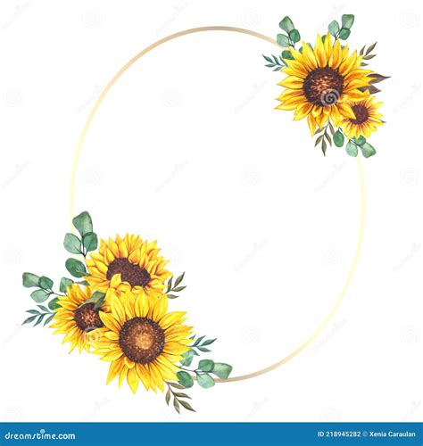 Floral Frames With Sunflowers And Leaves Watercolor Sunflower Frame