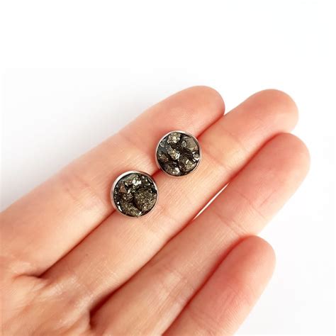 Kolczyki sztyfty piryt w żywicy stal chirurgiczna Sparkles pyrite