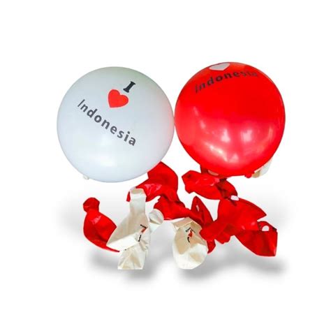 Jual 100 Biji Balon Latex Merah Putih I Love Indonesia Mainan Balon
