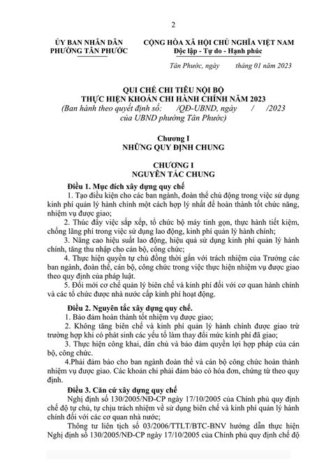 Quy chế chi tiêu nội bộ năm 2023 Cổng thông tin điện tử UBND Phường