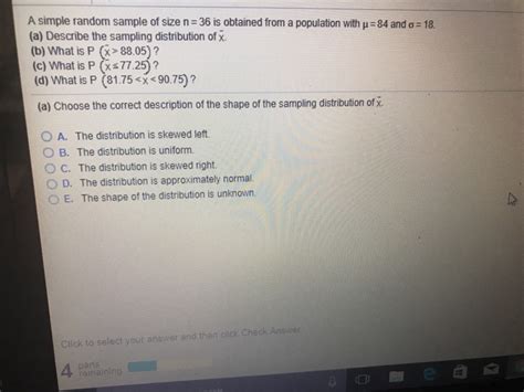 solved a simple random sample of size n 36 is obtained