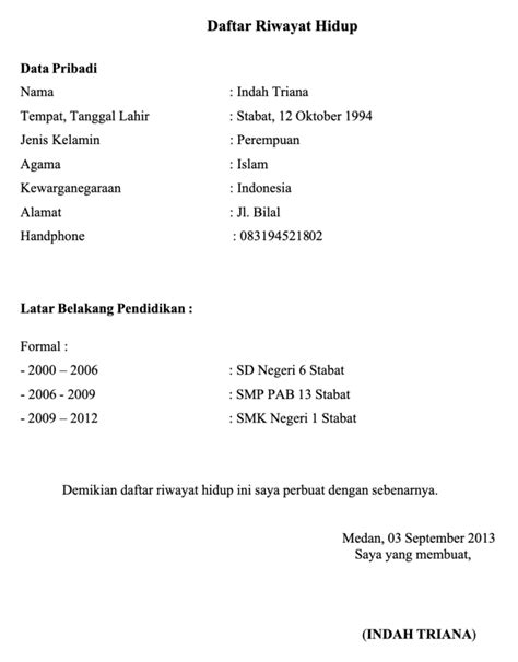 15 Contoh Daftar Riwayat Hidup Word Untuk Lamaran Kerja