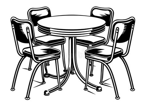 Cafe Table With Chairs Hand Drawn Sketch Converted To Vector Stock