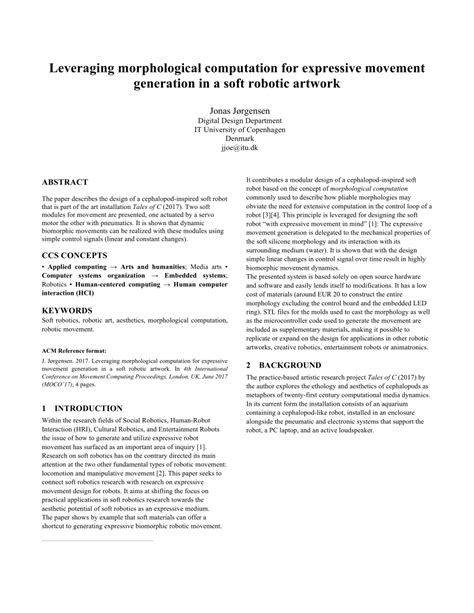 pdf leveraging morphological computation for expressive movement generation in a soft robotic