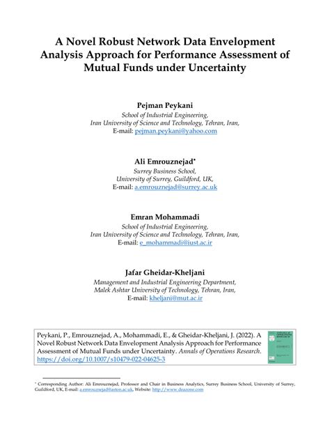 pdf a novel robust network data envelopment analysis approach for performance assessment of
