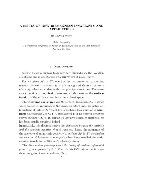 pdf a series of new riemannian invariants and applications
