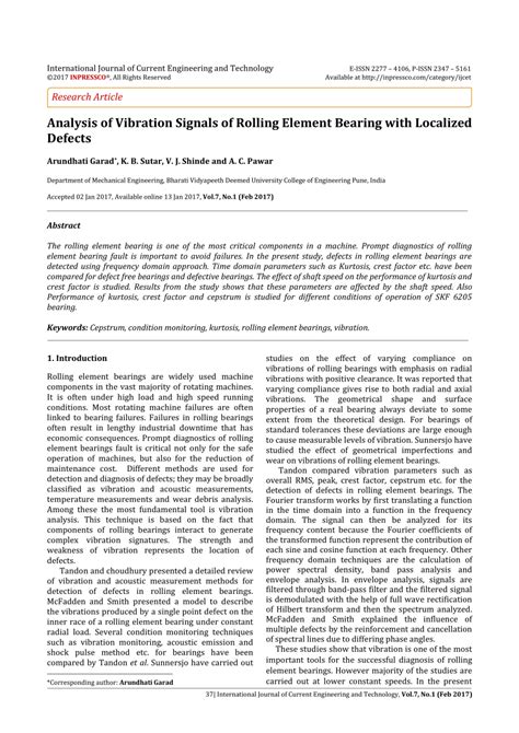 pdf analysis of vibration signals of rolling element bearing with localized defects