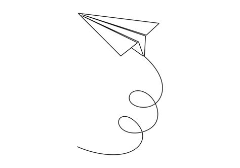 Continuous One Line Drawing Of Paper Airplane Isolated On White