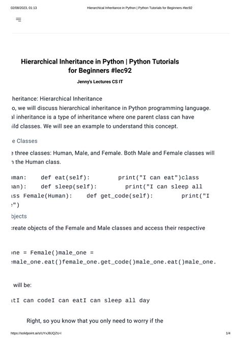 SOLUTION Hierarchical Inheritance In Python Python Tutorials For
