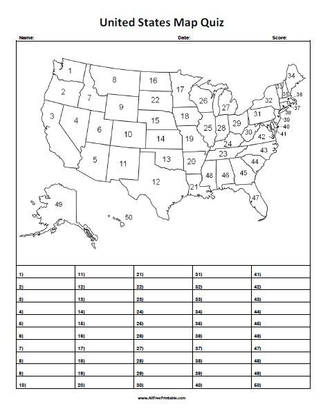 States Quiz Printable