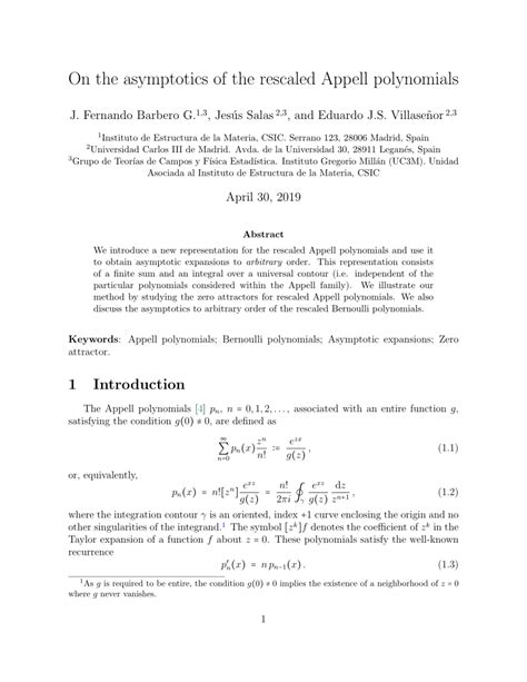 pdf on the asymptotics of the rescaled appell polynomials