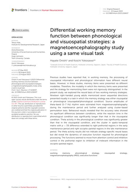 pdf differential working memory function between phonological and visuospatial strategies a
