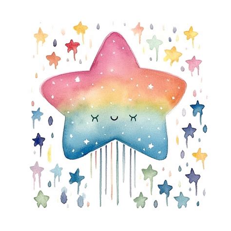 Una pintura de acuarela de una estrella con un arcoíris y las palabras