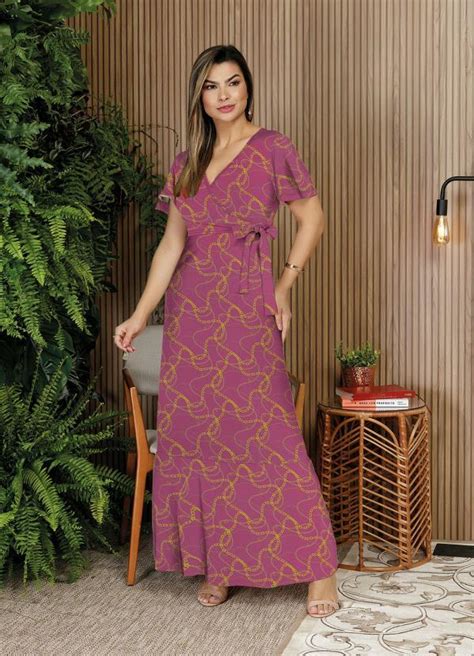 Vestido Babado Correntes Rosa Moda Evangélica Rosalie