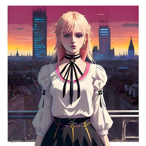 An Image Of A Blonde Hair Slavic Woman Wearing Choker In A Manga