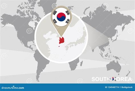 Mapa Del Mundo Con Corea Del Sur Magnificada Ilustración del Vector