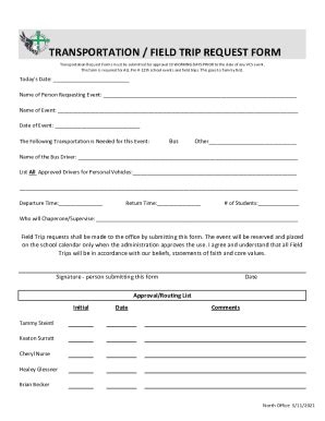 Fillable Online Field Trip Request Form Transportation District
