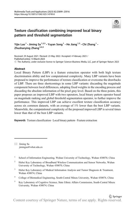 texture classification combining improved local binary pattern and threshold segmentation