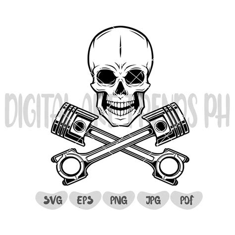 Skull With Crossed Engine Piston Svg Skull Svg Mechanic Sv Inspire
