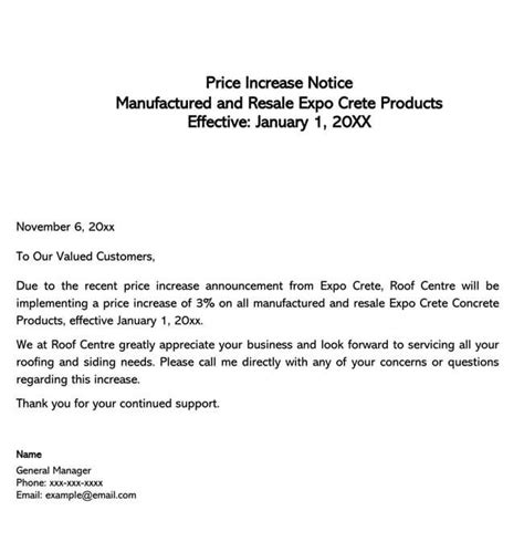 Short Sample Letter To Inform Customers Of Price Increase