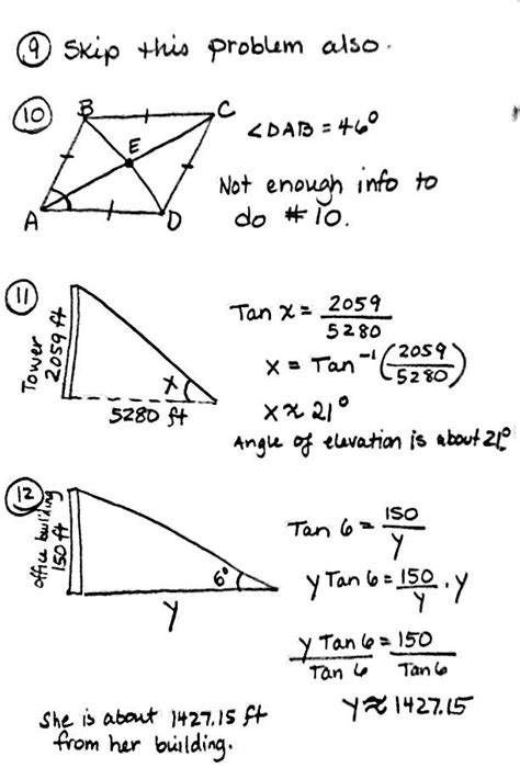 15 right triangle trigonometry word problems worksheets