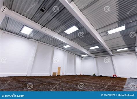 Floor Concrete Reinforcement At Warehouse Construction Site Stock Photo