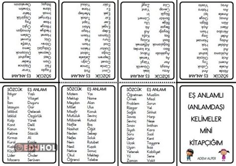 Eş Anlamlı Kelimeler Kitapçığı Eduhol Etkinlik İndir Oyun Oyna