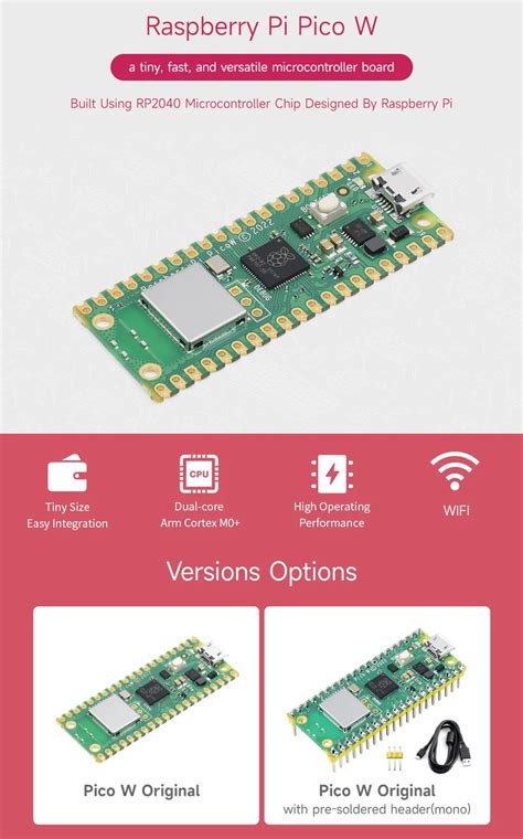 Waveshare Raspberry Pi Pico W Microcontroller Board Built In Wifi Based