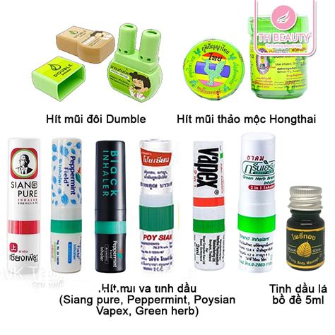 Bộ dầu hít mũi Thái Lan ống hít thông mũi Hongthai Dumble Peppermint