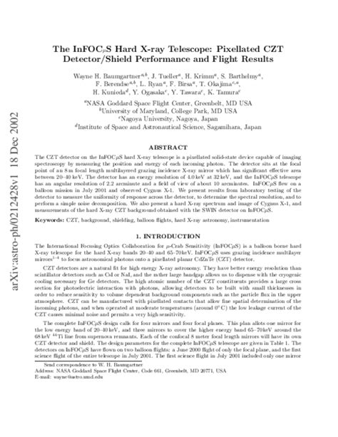 Pdf Infocus Hard X Ray Telescope Pixellated Czt Detectorshield Performance And Flight