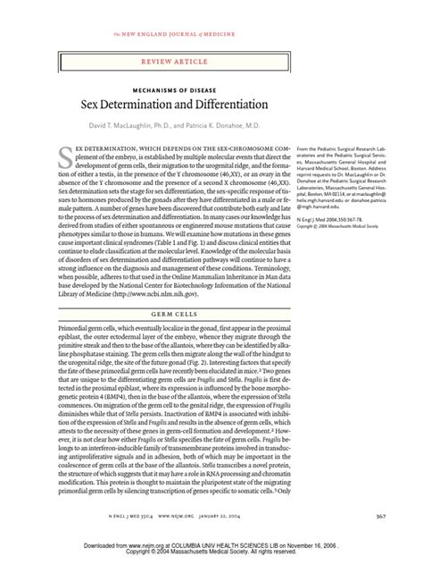 sex determination and differentiation review article pdf genetics biology