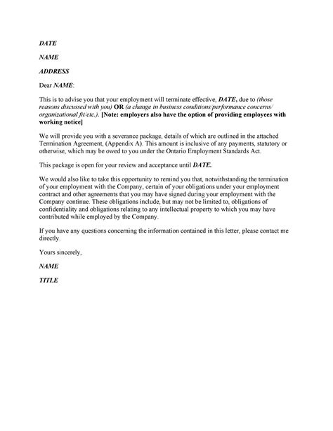 Severance Letter Template Free Collection