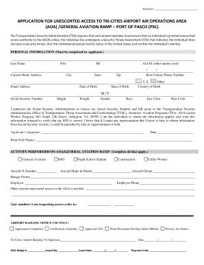 Fillable Online Aoa General Aviation Ramp Tri Cities Airport Fax