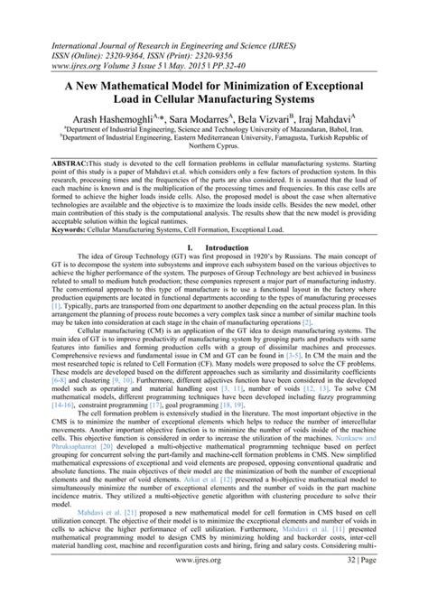 a new mathematical model for minimization of exceptional load in cellular manufacturing systems