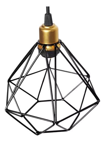 Pendentes Aramado Diamante Preto Retr Industrial Dourado Cor Dourado